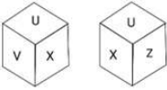 Six letters U, V, W, X, Y, and Z are written on di
