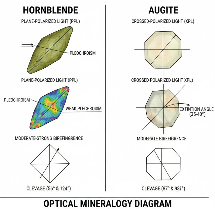 Discuss in brief the characteristic optical properties of hornblende ...