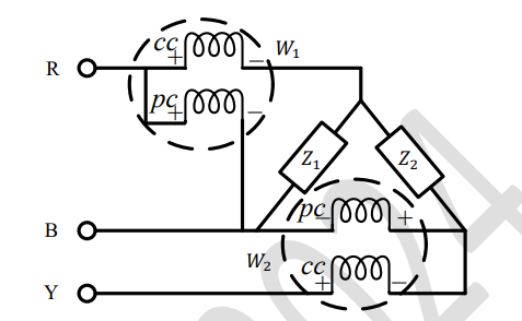 Power consumed by a three-phase balanced load is measured using two ...